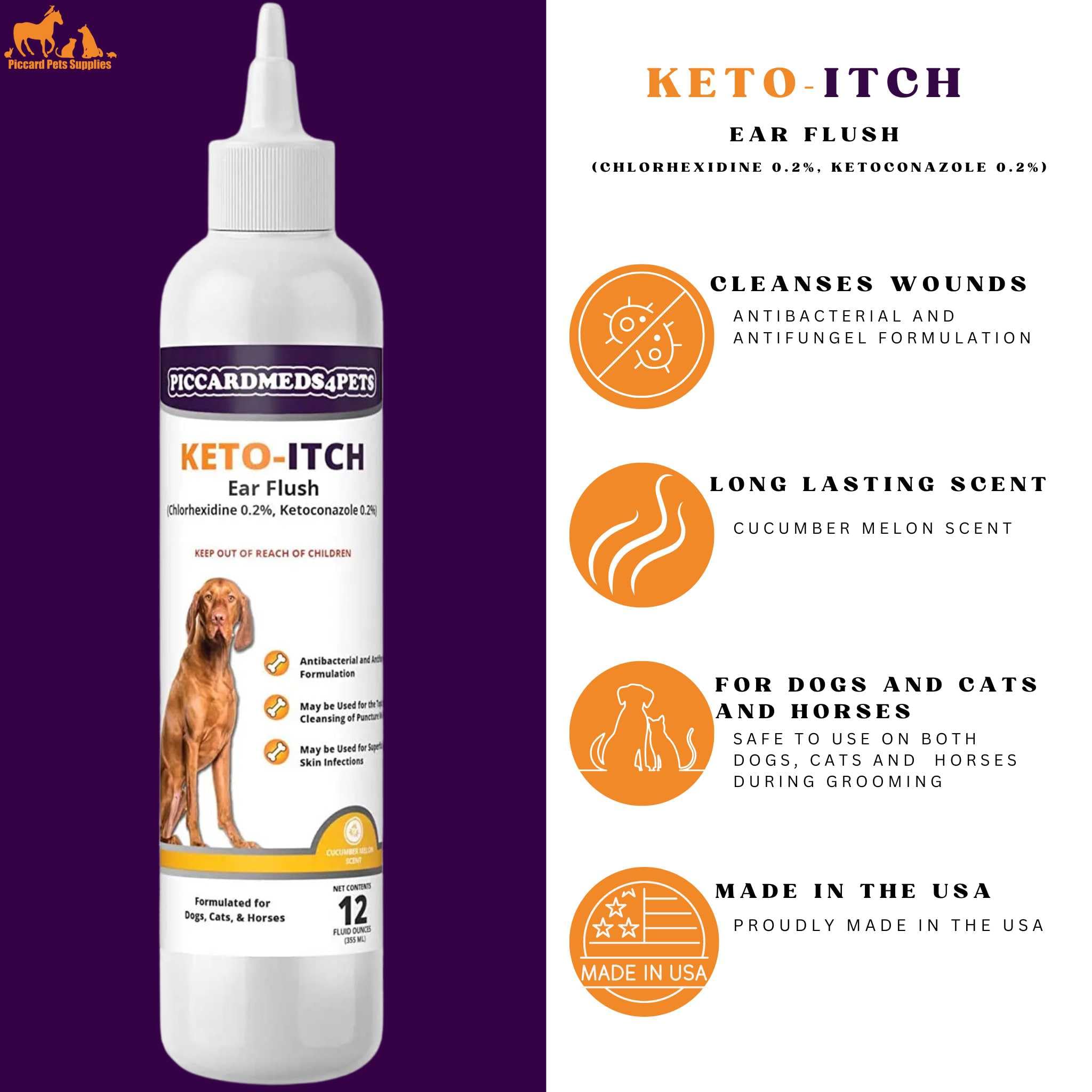 PICCARDMEDS4PETS Keto-Itch Plus Ear Flush 0.2% Chlhxdn + Keto 1% 12oz