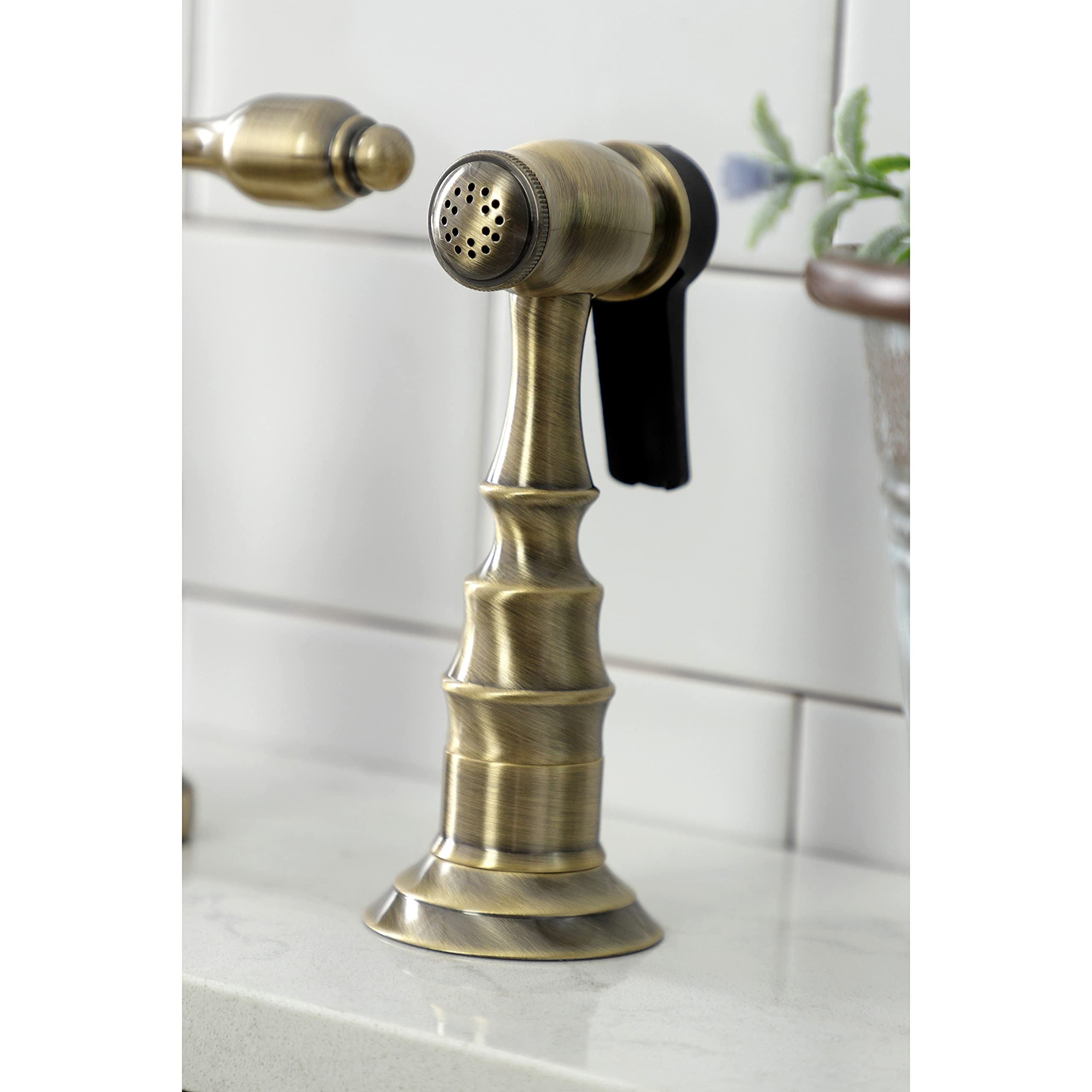 Kingston Brass KS7793TALBS Tudor Bridge Kitchen Faucet, Antique Brass, 13.88 x 7.75 x 16.81