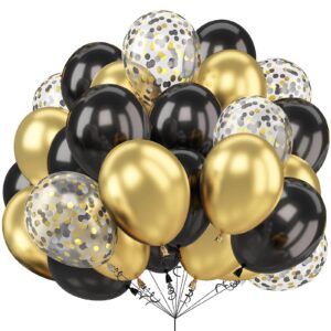 black gold confetti party balloons, 50 pack gold metallic and black gold silver confetti latex balloons for graduation birthday wedding anniversary new year party decorations