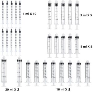 30 Pack 1ml, 3ml, 5ml, 10ml, 20ml Glue Dispenser with14ga,16ga, 18ga, 20ga, 22ga, 25ga Glue tip and Caps for Measuring and Refilling, Glue Applicator or Oil