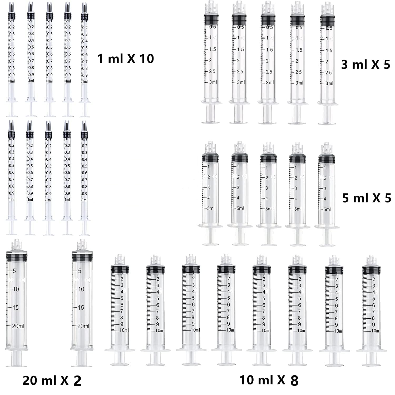 30 Pack 1ml, 3ml, 5ml, 10ml, 20ml Glue Dispenser with14ga,16ga, 18ga, 20ga, 22ga, 25ga Glue tip and Caps for Measuring and Refilling, Glue Applicator or Oil