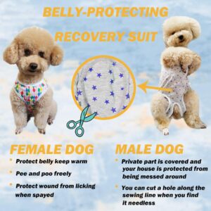 Dog’s Recovery Suit Post Surgery Shirt for Puppy, Wound Protective Clothes for Little Animals(Pink Stars-m)