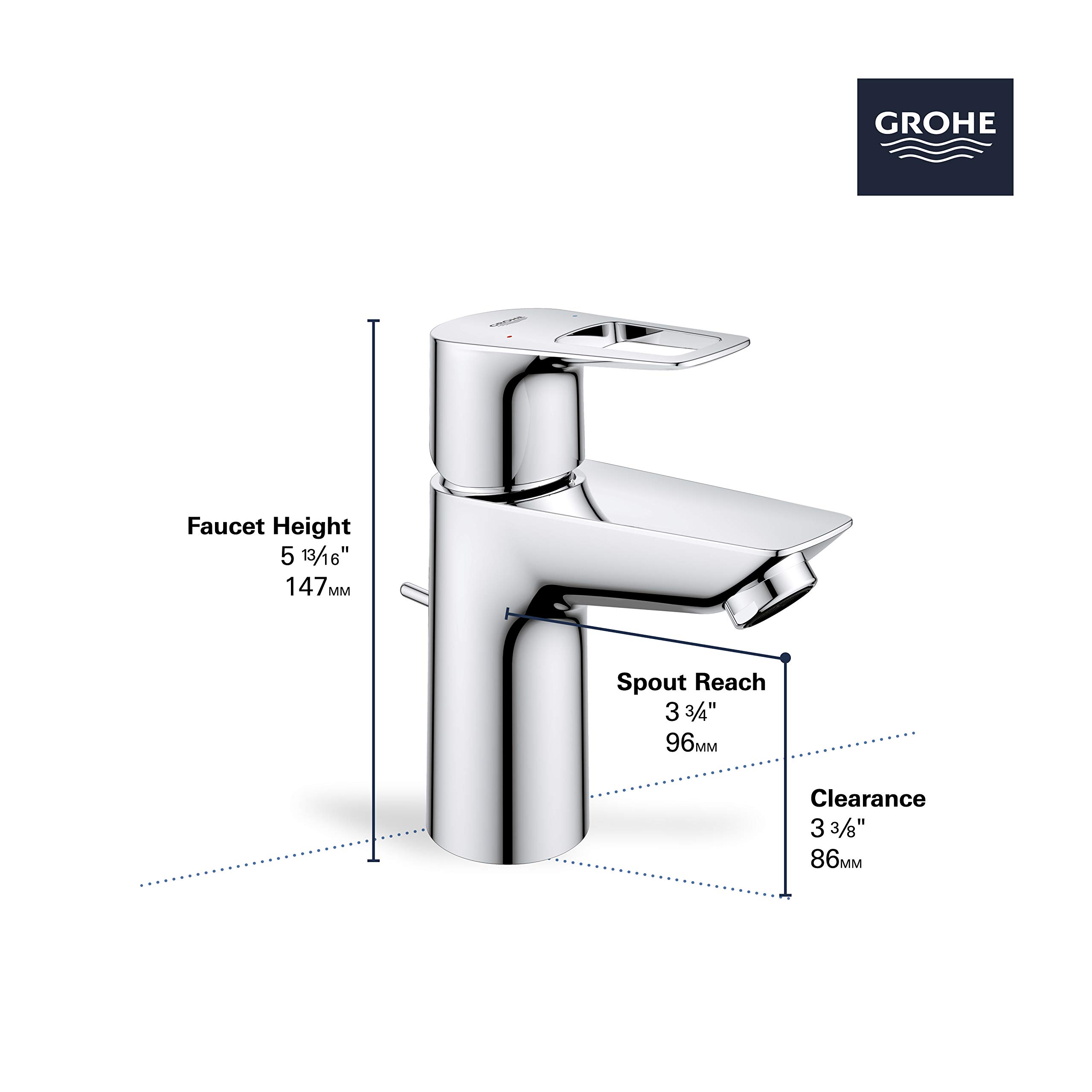 GROHE 23084001 Bauloop, Single Hole Single-Handle S-Size Bathroom Faucet 1.2 GPM, Chrome