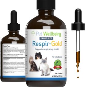 pet wellbeing respir-gold for dogs & cats - supports healthy breathing, open airways, respiratory support, black cumin, horehound, grindelia - veterinarian-formulated herbal supplement 4 oz (118 ml)