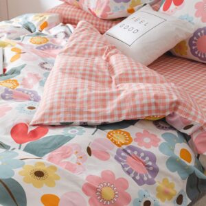 Floral Duvet Cover Twin, 100% Cotton 3 pcs Twin Flower Bedding Set, Garden Reversible Duvet Cover, with Zipper Closure, Breathable (No Comforter)