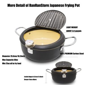 Cyrder Japanese Deep Fryer Pot with Fahrenheit Thermometer 3.5L- Nonstick Coating Fryer, Fried Tempura/Chicken/Fish/Shrimp/Meat Ball, Black 10inch