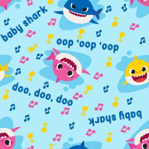 springs creative baby shark music toss doo doo doo blue premium quality 100% cotton fabric by 1/2 of a yard.