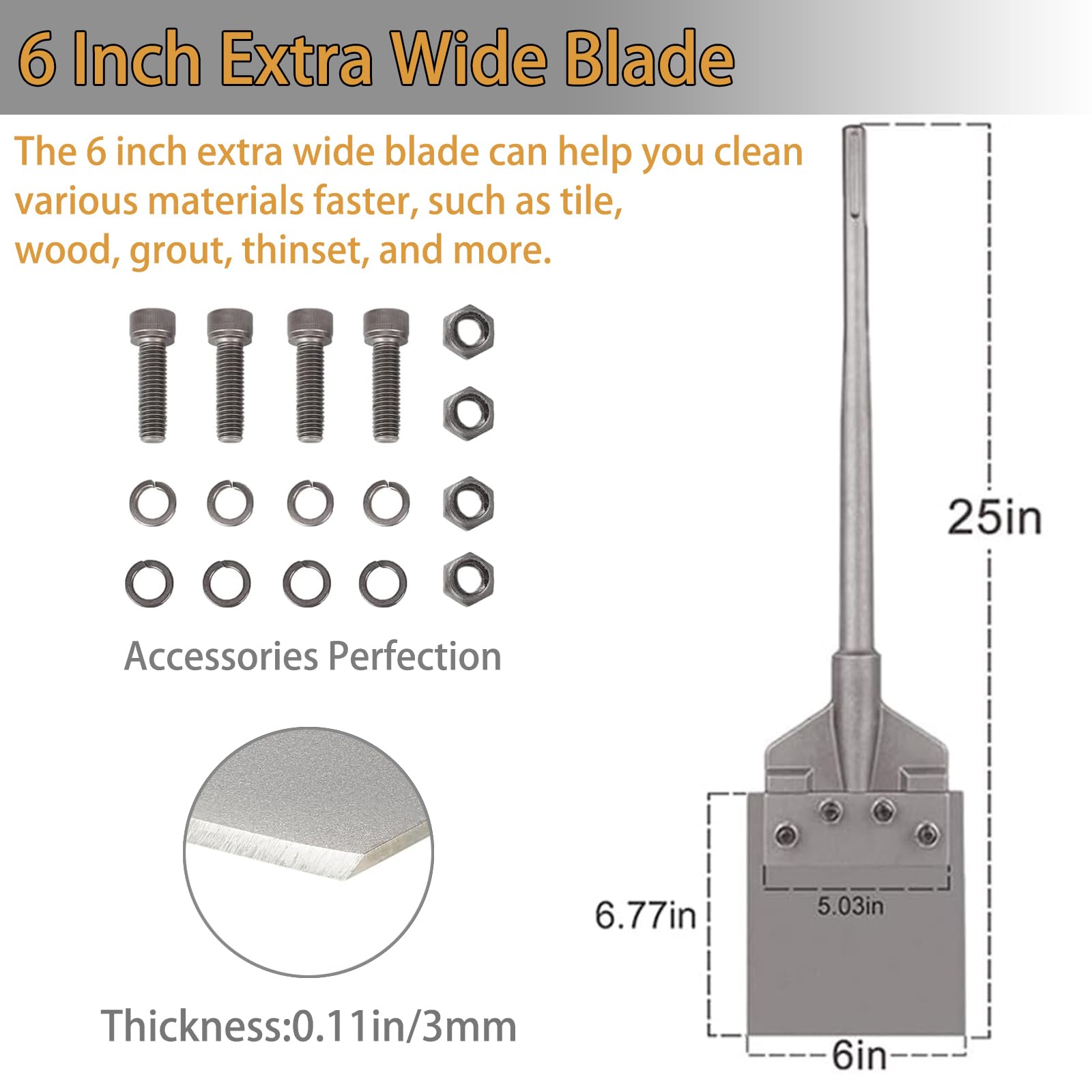 MYOYAY 6" SDS Max Floor Scraper - 25" Heavy-Duty Rotary Hammer Drill Tool, Durable Thinset Removal Chisel Bit for Effortless Tile, Vinyl, Linoleum, Hardwood, Concrete, and Mortar Floor Renovation