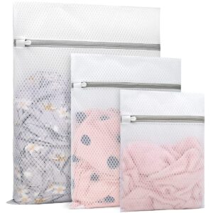 3pcs durable diamond mesh laundry bags for delicates (1 large 16 x 20 inches, 1 medium 12 x 16 inches, 1 small 9 x 12 inches)