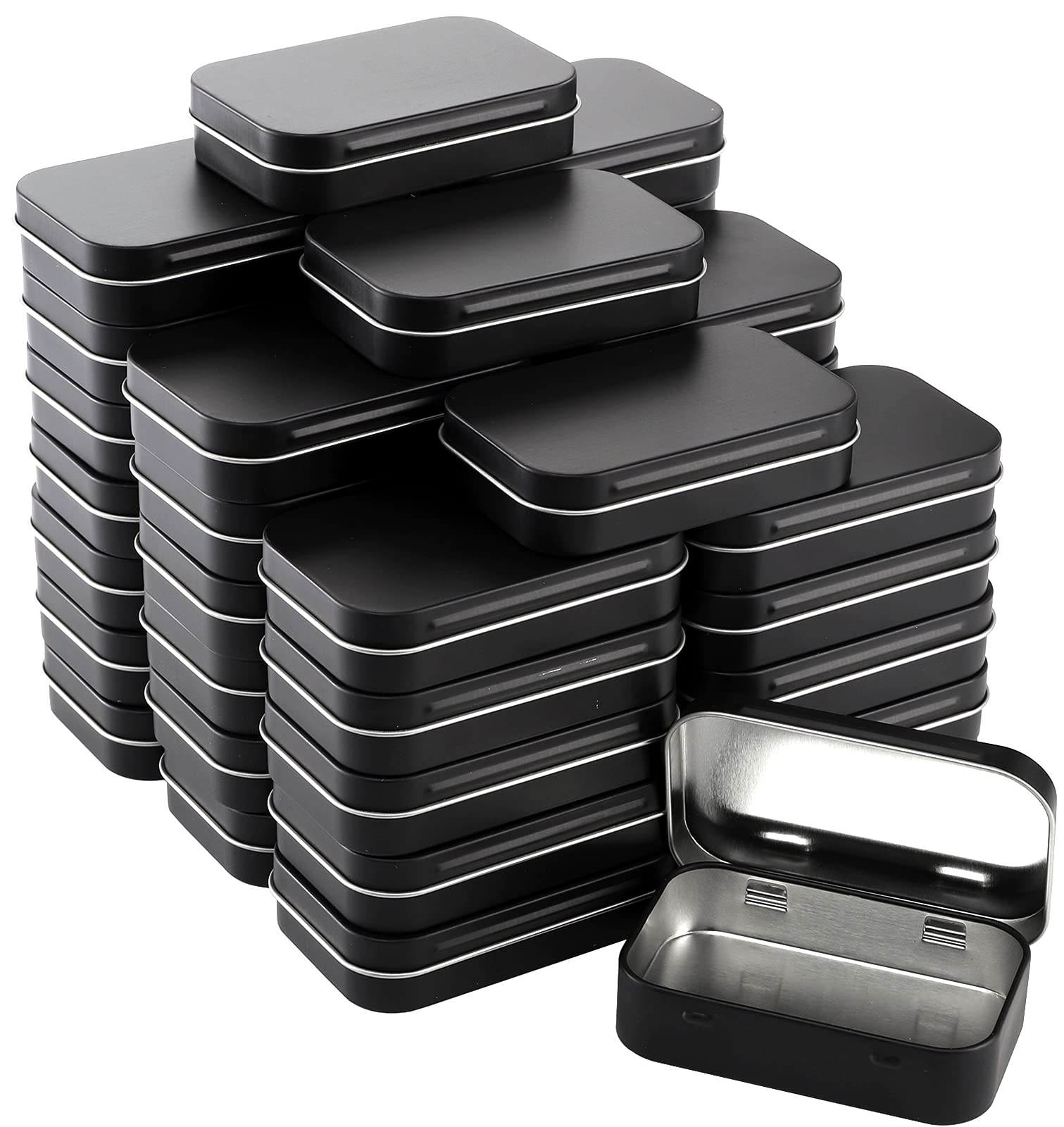 Lawei 40 Pack Metal Rectangular Empty Hinged Tins - Black Matte Mini Portable Box Containers Small Storage Kit for Home Organizer Storage Drawing Pin Jewelry Crafts