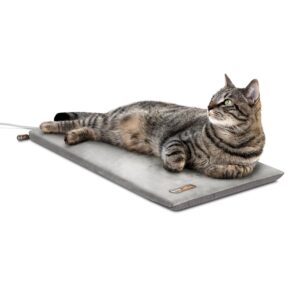 k&h pet products heated thermo-kitty mat, indoor heated cat bed, pet heat pad for indoor cats and small dogs, cat heating pad, electric thermal warming cat bed mat, gray 12.5 x 25 inches