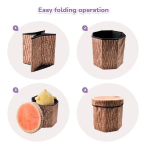 CHEFAN Fruit Storage Stool Ottoman,Tree Stump Stool, Cute Folding Storage Toy Box, Collapsible Storage Seat Chest, Wood Stump Organizer Stool for Toy, Cloth and Kids