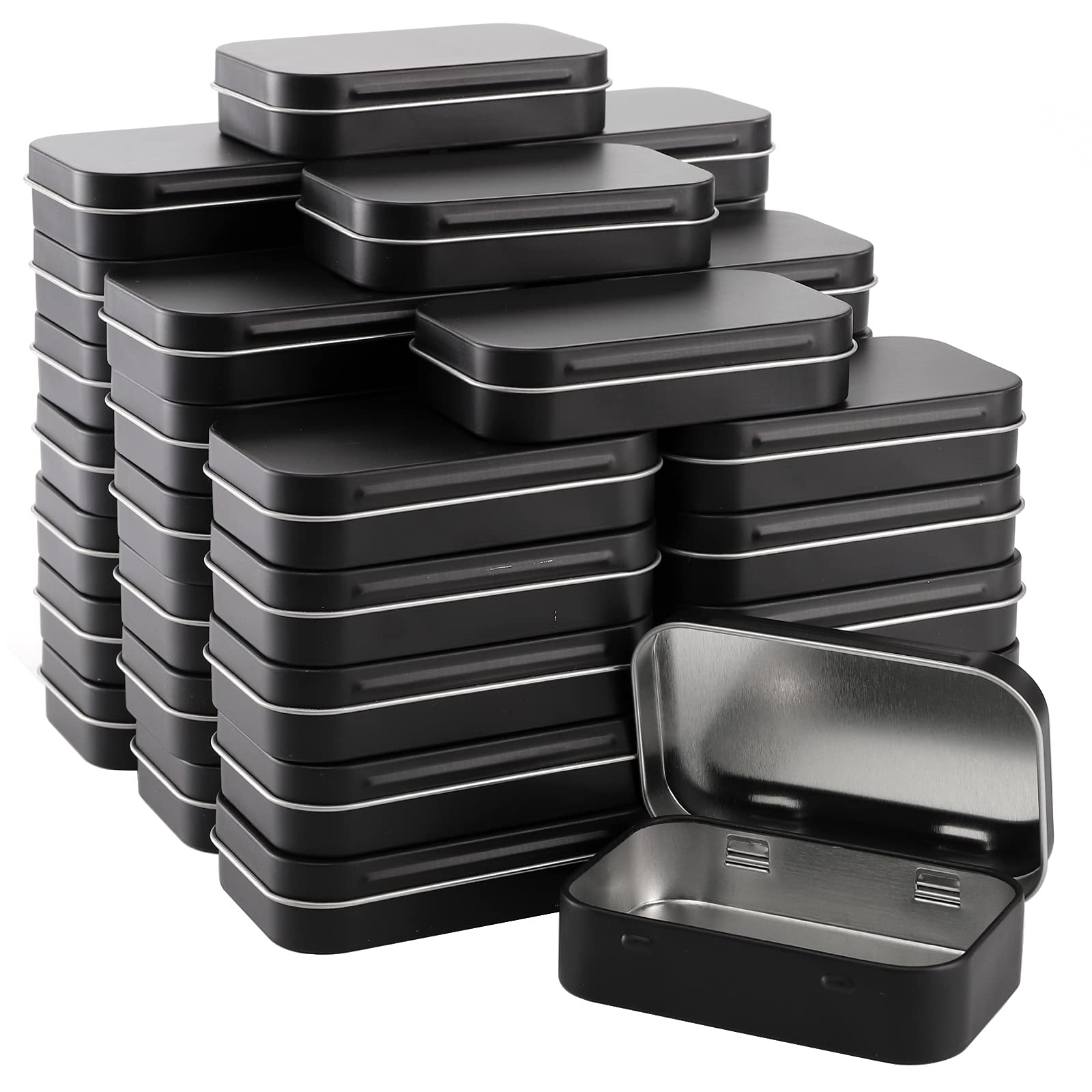 Lawei 40 Pack Metal Rectangular Empty Hinged Tins - Black Matte Mini Portable Box Containers Small Storage Kit for Home Organizer Storage Drawing Pin Jewelry Crafts