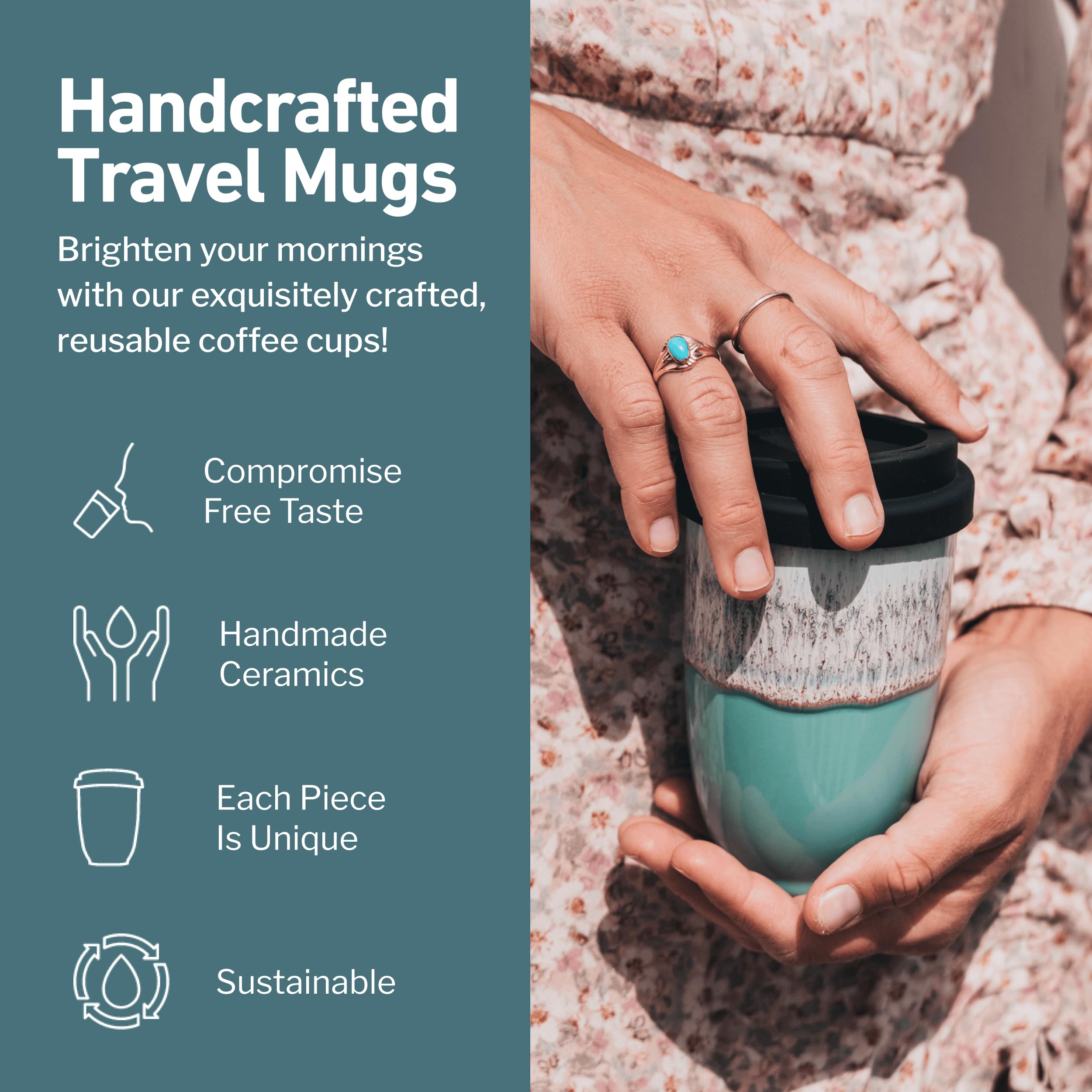 NOVA CERAMICS Travel Mug - Travel Coffee Mug – Reusable Coffee Cup Unique To Go Mug – Microwave & Dishwasher Safe Coffee Tumbler - Gifts For Women Men Him Her – 12oz - Nebula