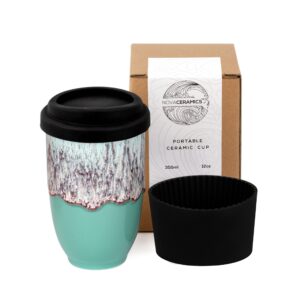 nova ceramics travel mug - travel coffee mug – reusable coffee cup unique to go mug – microwave & dishwasher safe coffee tumbler - gifts for women men him her – 12oz - nebula