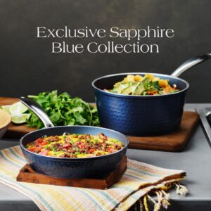 Orgreenic Luxurious Non-Stick Ceramic 12 Inch Blue Hammered Pan with Lid, Lightweight, Scratch-Resistant, Dishwasher Safe, Oven Safe up to 500°F