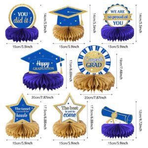 2025 Graduation Party Decorations Class of 2025 Congrats Grad Honeycomb Centerpieces Congratulate Graduation Table Toppers for Graduation Party Favor Supplies Black Gold 8Pcs