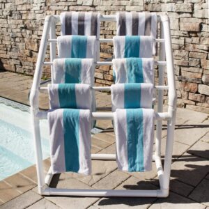 Essentially Yours 5 Bar Pool Towel Rack Brown | Free Standing Poolside Storage Organizer - Also Stores Floats, Paddles and Noodles.