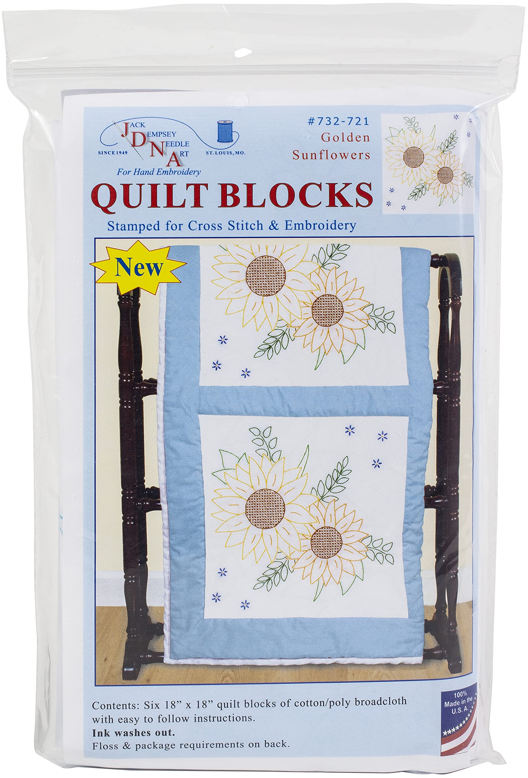 Jack Dempsey Golden Sunflowers Quilt Blocks, White