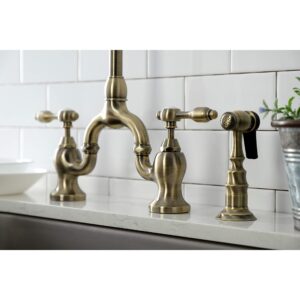 Kingston Brass KS7793TALBS Tudor Bridge Kitchen Faucet, Antique Brass, 13.88 x 7.75 x 16.81