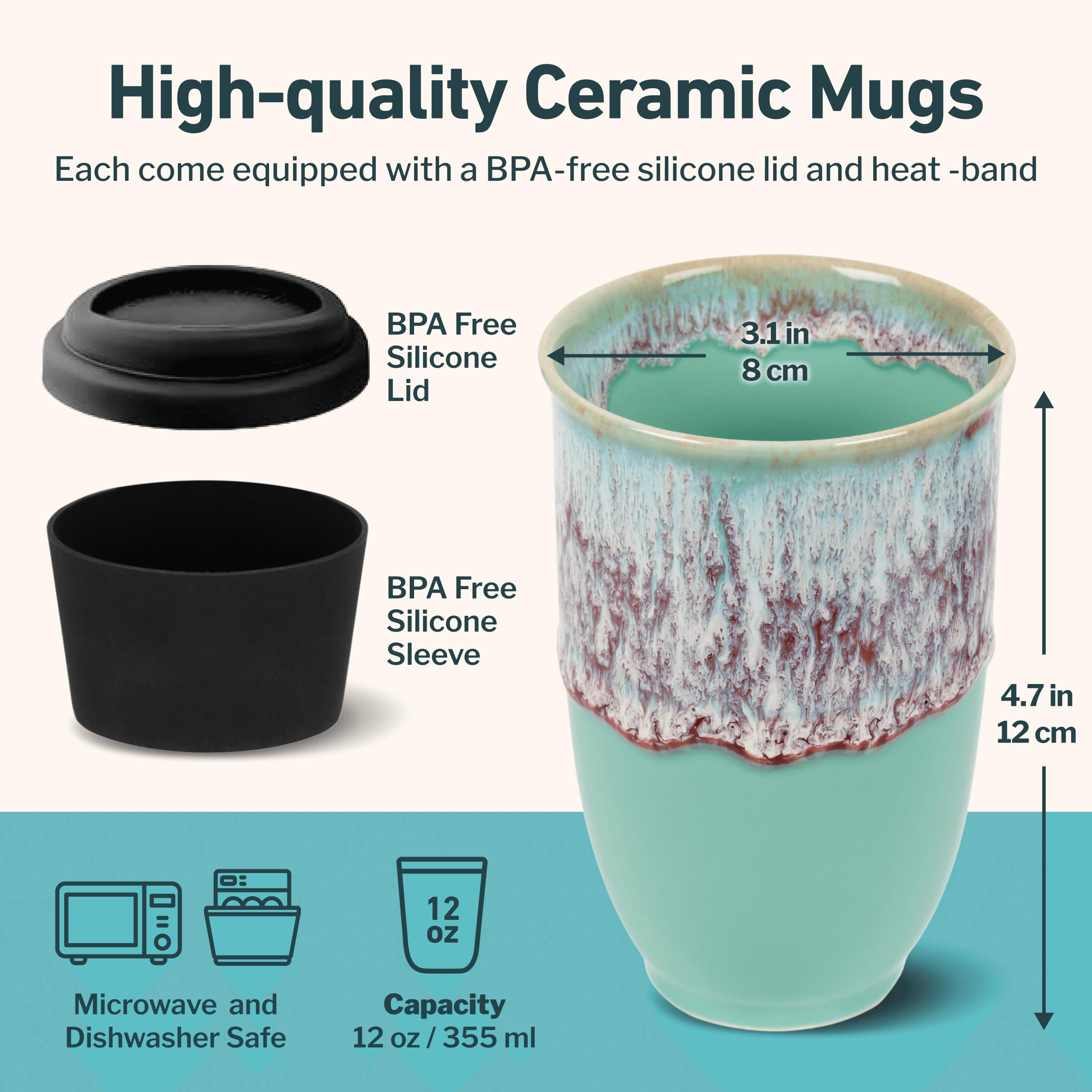 NOVA CERAMICS Travel Mug - Travel Coffee Mug – Reusable Coffee Cup Unique To Go Mug – Microwave & Dishwasher Safe Coffee Tumbler - Gifts For Women Men Him Her – 12oz - Nebula