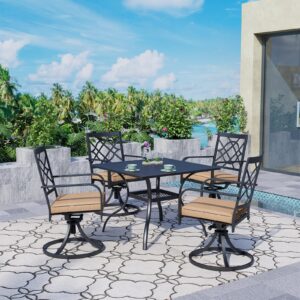 Oakcloud 5-Piece Metal Outdoor Patio Furniture Outdoor Dining Set, 4 Metal Swivel Chairs and Square Dining Table with Umbrella Hole