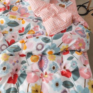 Floral Duvet Cover Twin, 100% Cotton 3 pcs Twin Flower Bedding Set, Garden Reversible Duvet Cover, with Zipper Closure, Breathable (No Comforter)