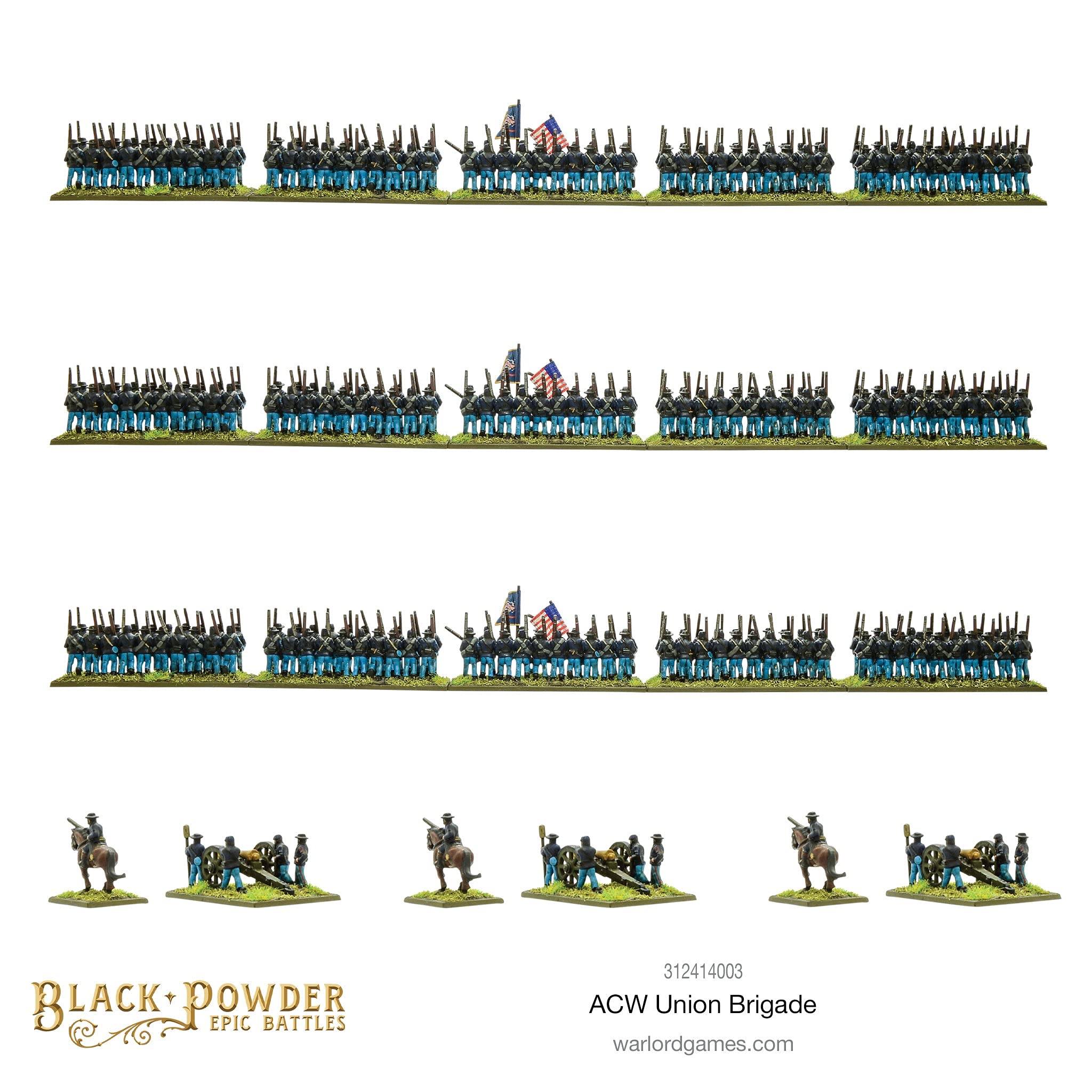 Warlord Black Powder Epic Battles American Civil War Union Brigade Tabletop Miniatures - Plastic Paintable Miniature 1700-1900 Soldiers Set, Unpainted Table Top 28mm Military Minifigures for Adults