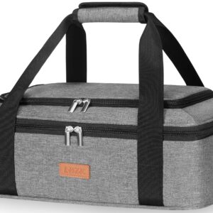 LHZK Double Decker Insulated Casserole Carrier for Hot or Cold Food, Expandable Hot Food Carrier, Lasagna Holder Tote for Potluck Parties, Picnic, Beach, Fits 11 x 15 or 9 x 13 Baking Dish (Grey)