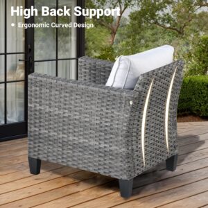 ovios Patio Chairs Outdoor Furniture 2 Pieces Rattan Wicker Chairs All Weather Patio Dining Chairs Single Chairs for Yard Deck Porch, Grey Wicker, Grey Cushion