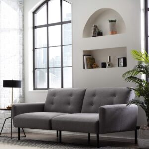 edenbrook gilman futon - futon sofa bed - futon couch - small futon - living room furniture - armed sofa bed couch - sleeper sofa – gray linen futon