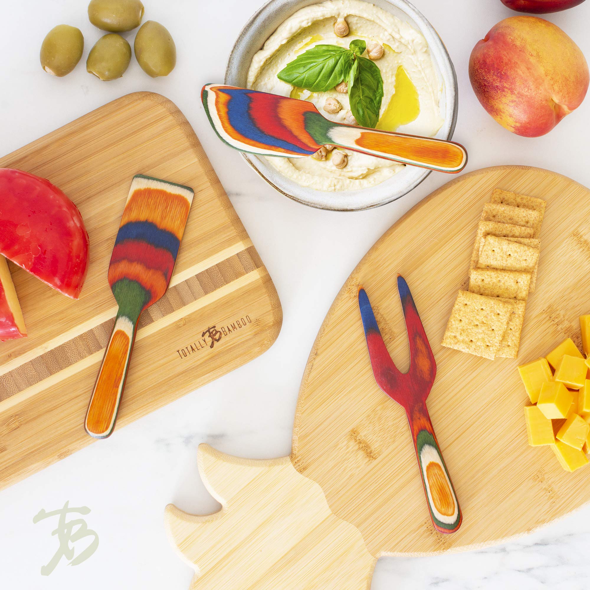 Baltique Marrakesh Collection 3 Piece Cheese & Charcuterie Tool Set, Colorful Wooden Cheese Knife Set