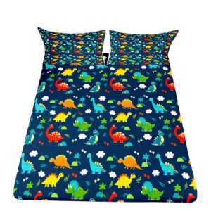 dinosaur fitted sheet queen size kids bedding set cartoon dinosaur fitted sheet for boys children colorful bedroom decor ancient jungle animals bed cover tropical hawaiian palm leaf bed set blue