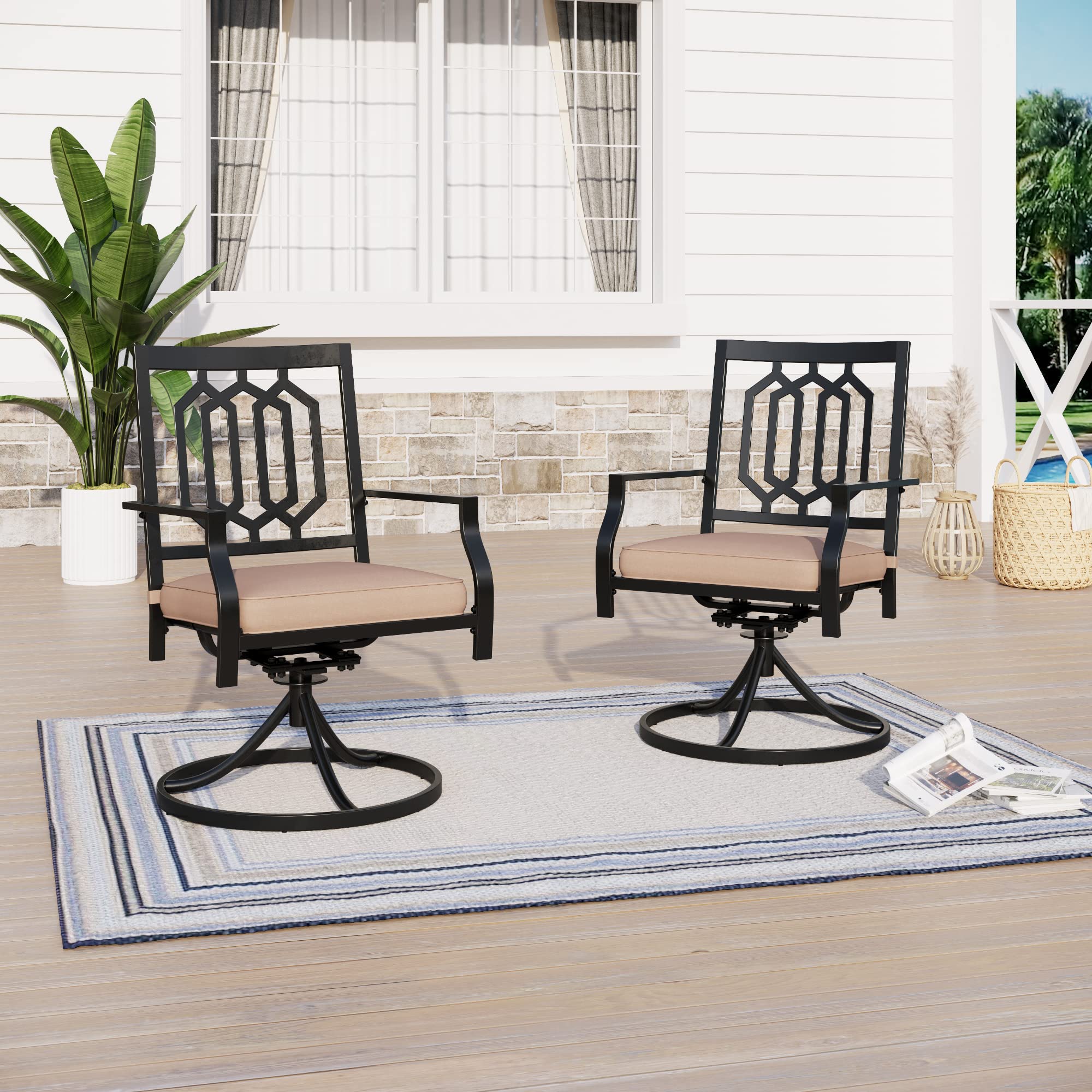 Sophia & William Outdoor Metal Swivel Chairs Set of 2 Patio Dining Rocker Chair with Cushion Furniture Set for Garden Backyard Bistro, 300 lbs