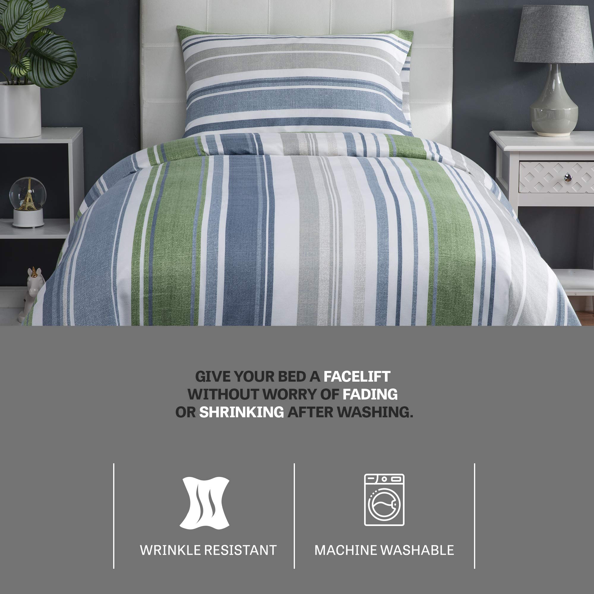 XLNT Twin Size Bedding | Duvet Cover | 3 Piece Set | Comforter Cover | Bed Sheet | Pillow Cover | Soft Cotton Blend | Machine Washable | Designed | Riptide Blue Green