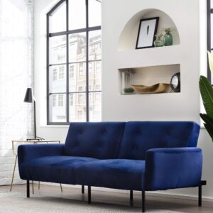 edenbrook gilman futon - futon sofa bed - futon couch - small futon - living room furniture - armed sofa bed couch - sleeper sofa - navy blue velvet futon, deluxe