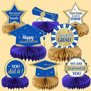 2025 graduation party decorations class of 2025 congrats grad honeycomb centerpieces congratulate graduation table toppers for graduation party favor supplies black gold 8pcs