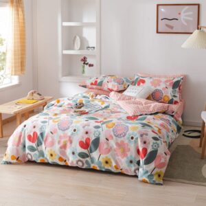 Floral Duvet Cover Twin, 100% Cotton 3 pcs Twin Flower Bedding Set, Garden Reversible Duvet Cover, with Zipper Closure, Breathable (No Comforter)