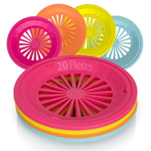 besti reusable plastic paper plate holders 10 inch, 20 piece round plastic paper plate holder set with snap-in grooves, dishwasher safe, 4 assorted colors