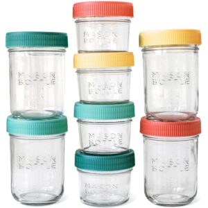 mason bottle breast milk storage glass (4oz & 8oz, 8-pack) - reusable glass baby food jars with lids - airtight, stackable, freezable glass baby food containers, milk container for baby formula