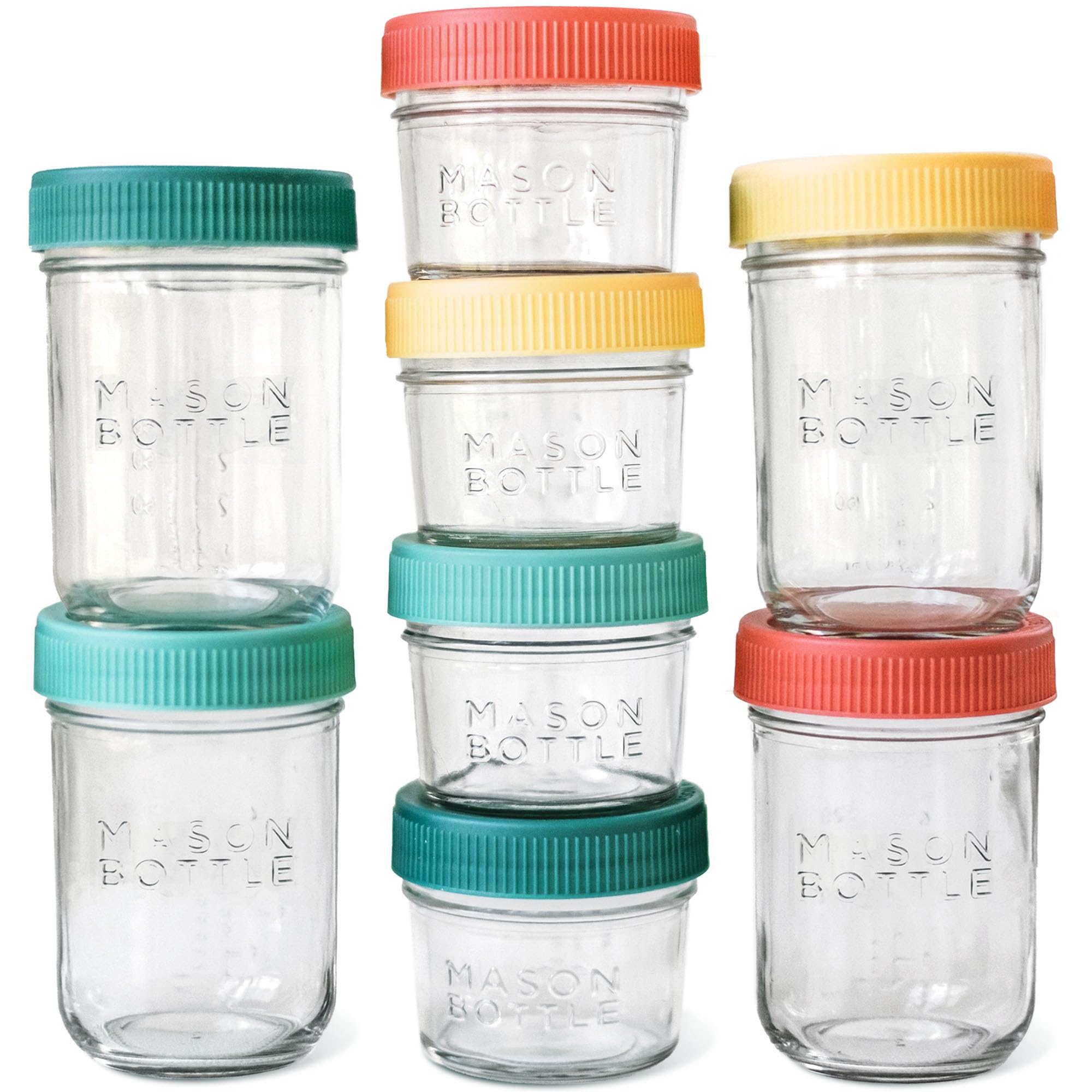 Mason Bottle Breast Milk Storage Glass (4oz & 8oz, 8-Pack) - Reusable Glass Baby Food Jars with Lids - Airtight, Stackable, Freezable Glass Baby Food Containers, Milk Container for Baby Formula