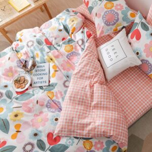 Floral Duvet Cover Twin, 100% Cotton 3 pcs Twin Flower Bedding Set, Garden Reversible Duvet Cover, with Zipper Closure, Breathable (No Comforter)