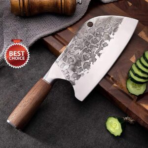 Forged Serbian Chefs Knife - Meat Cleaver Butcher Knife - Chinese Bone Cutting Knife - Razor Sharp High Carbon Steel for Meat and Vegetable Cutting