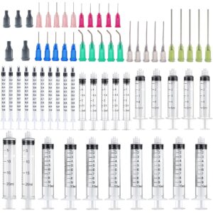 30 pack 1ml, 3ml, 5ml, 10ml, 20ml glue dispenser with14ga,16ga, 18ga, 20ga, 22ga, 25ga glue tip and caps for measuring and refilling, glue applicator or oil