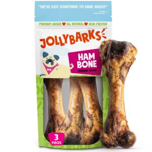 jolly barks ham femur bone for dogs | savory dog chew bones | single ingredient, healthy dog bones for dogs (3 pack)