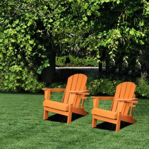 Jovilife Orange Folding Adirondack Chair HDPE Outdoor Patio Chair Beverage Holder Easy Compact Storage Garden Resin Outside Furniture All Weather Resistant Chair Backyard (Orange)