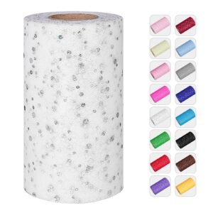 glitter tulle rolls, 6” by 50 yards (150ft) sequin tulle netting fabric tulle for tutu skirts sewing birthday wedding party decoration (white)