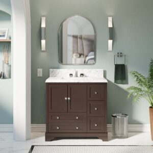 madison 36-inch bathroom vanity (chocolate/carrara): includes chocolate cabinet, authentic italian carrara marble countertop and white ceramic sink