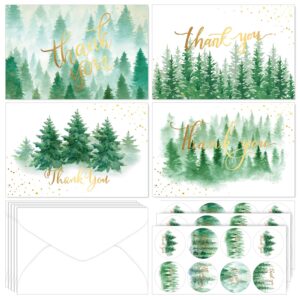 whaline 32 pack christmas forest thank you cards with envelopes & stickers green forest xmas thank you cards set gold foil watercolor holiday greeting cards for wedding baby shower birthday