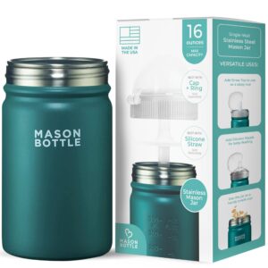 mason bottle stainless steel mason jar (lid not included) - insulated mason jar - bpa-free, single-wall, regular-mouth - snack cup, smoothie cup for kids (16oz, green)